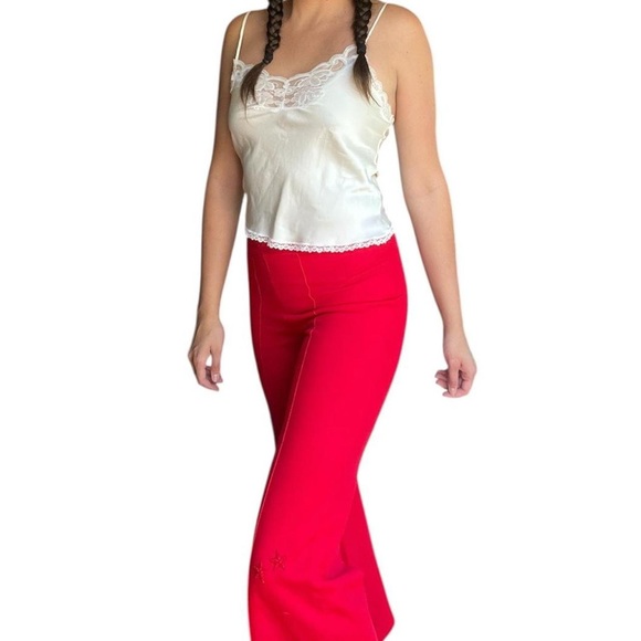other | Pants & Jumpsuits | 95s Vintage Red Wide Leg Retro Star Pants ...